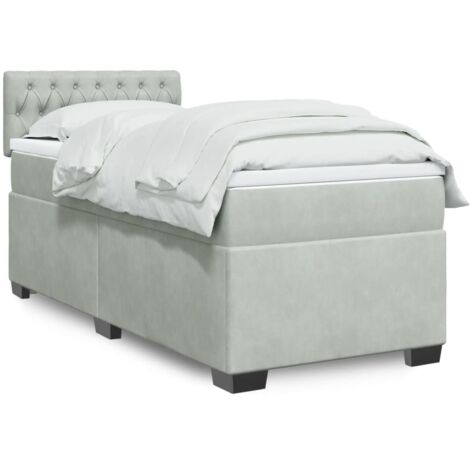 Box Spring Bed with Mattress Light Grey 90x200 cm Velvet vidaXL