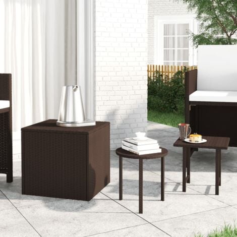 Garden Side Tables 3 pcs Brown Poly Rattan vidaXL