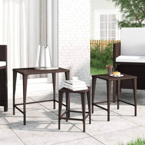 Garden Nesting Tables 3 pcs Brown Poly Rattan vidaXL