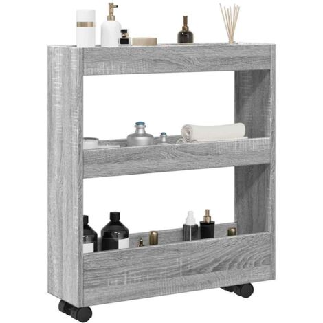 Narrow Storage Trolley 3 Tier Grey Sonoma Engineered Wood vidaXL