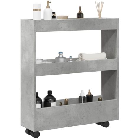 Narrow Storage Trolley 3 Tier Concrete Grey Engineered Wood vidaXL