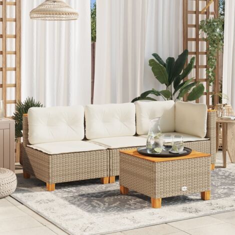 Garden Table Beige 55x55x36 cm Poly Rattan Acacia Wood vidaXL