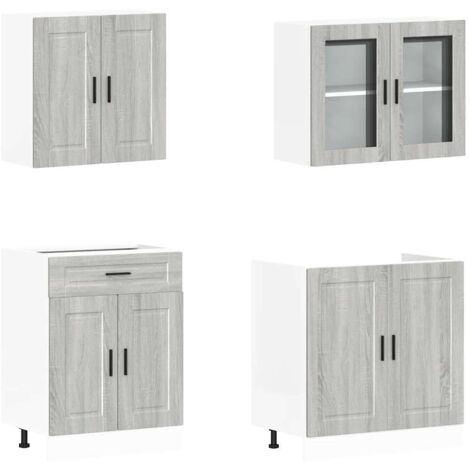 4 Piece Kitchen Cabinet Set Porto Grey Sonoma Engineered Wood vidaXL