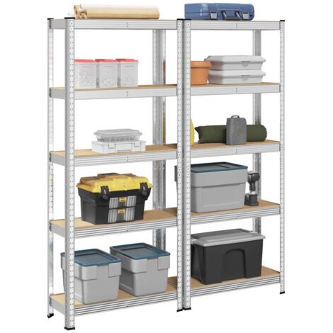 5-Layer Storage Shelves 2 pcs Silver Steel&Engineered Wood vidaXL