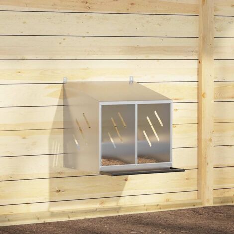Chicken Nesting Box with 2 Compartments Galvanized Silver Metal vidaXL
