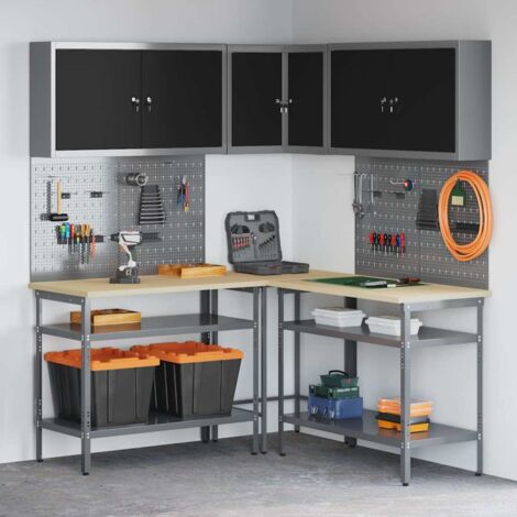 10 Piece Tool Storage Table Set Black Engineered Wood and Metal vidaXL