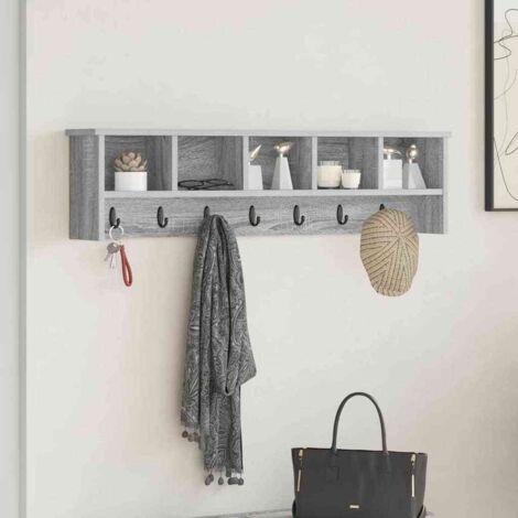 Wall-Mounted Coat Rack with Shelf Grey sonoma 100 x 16 x 26 cm vidaXL