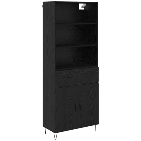 Highboard with Drawer 2 pcs Black Oak Engineered Wood vidaXL