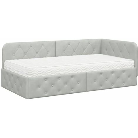 Corner Bed Frame Light Grey 100 x 200 cm Velvet vidaXL