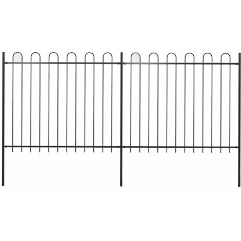 Garden Fence with Hoop Top Steel 359x150 cm Black vidaXL