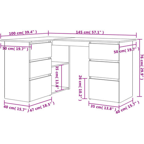 Corner Desk High Gloss White 145x100x76 cm Engineered Wood vidaXL