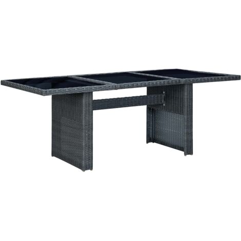 Garden Table Dark Grey Poly Rattan and Tempered Glass vidaXL