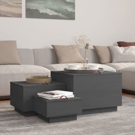 Storage Boxes with Lids 3 pcs Grey Solid Wood Pine vidaXL