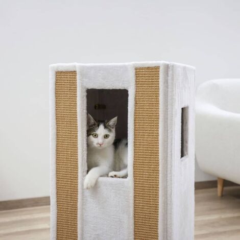 Cat Scratching Barrel Galina 40x40x78 cm White and Brown Kerbl
