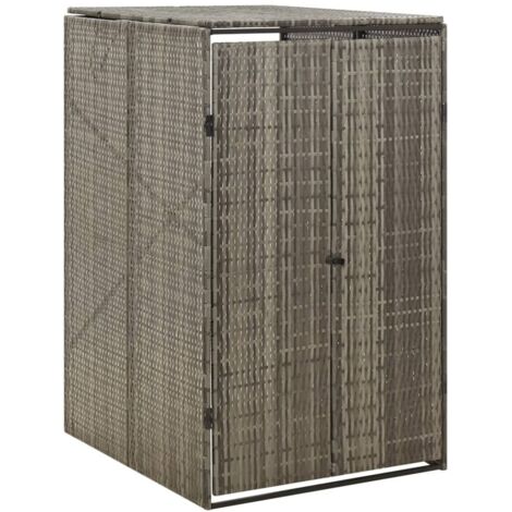 Single Wheelie Bin Shed Grey 70x80x117 cm Poly Rattan vidaXL