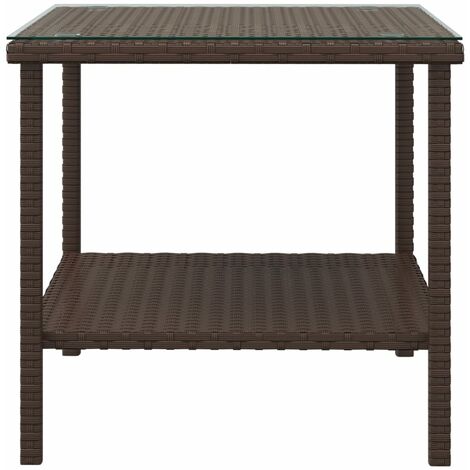 Side Table Brown 45x45x45 cm Poly Rattan and Tempered Glass vidaXL
