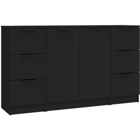 Sideboards 3 pcs Black Engineered Wood vidaXL