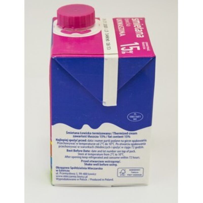 Łowicz Sauerrahm 15% - 0,5 l - ideal für gekochte Gerichte und Sandwiches