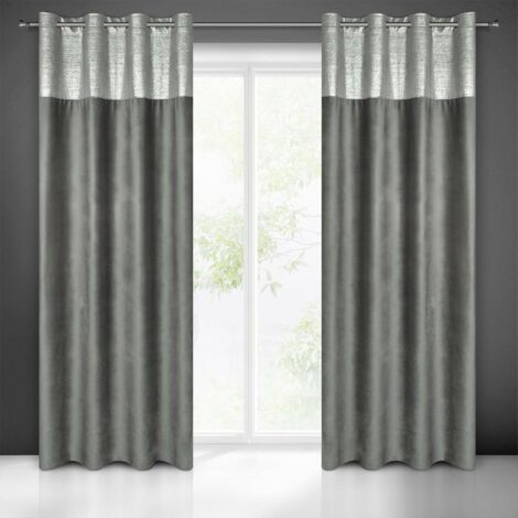 Vorhang 140x250 Peri Stahl Silber Samt fertig mit Ösen Eurofirany