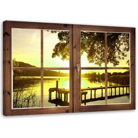 Bild, Fenster - Sonnenuntergang über dem Pier - 60x40