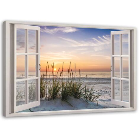Bild auf Leinwand, Blick aus dem Fenster auf den Strand – 60x40