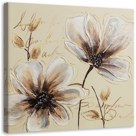 Bild auf Leinwand, Bemalte Blumen - 60x60