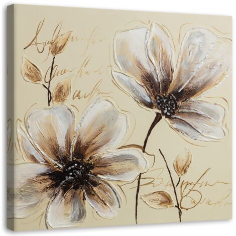Bild auf Leinwand, Bemalte Blumen - 30x30