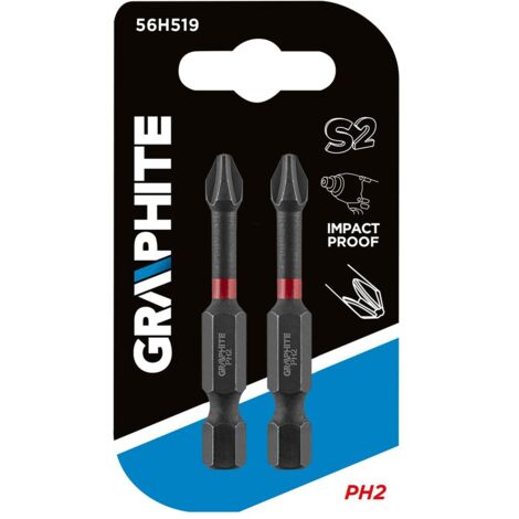 Graphit-Schlagbohrer PH2 50 mm – langlebig, 2 Stk.