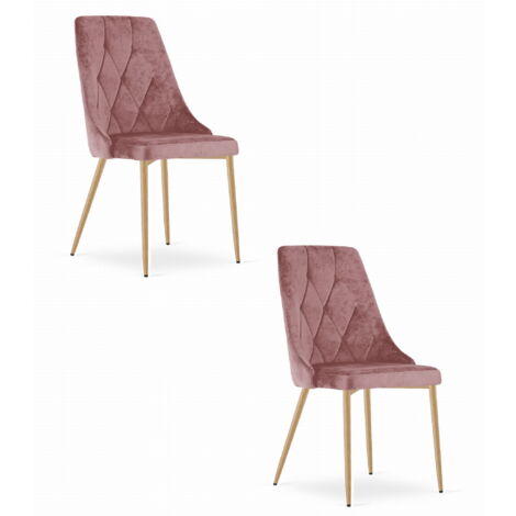 IMOLA Stuhl – rosa Samt / holzfarbene Beine x 2
