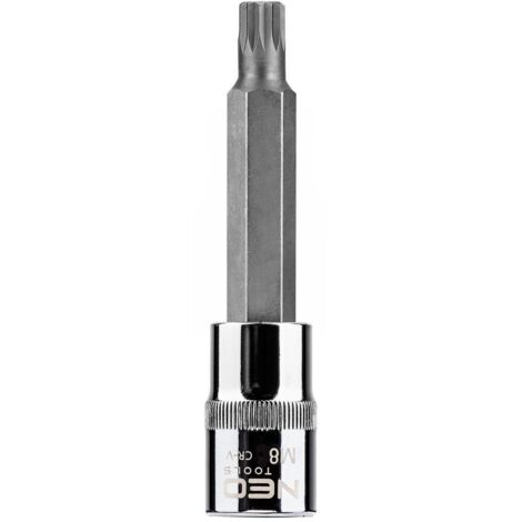 NEO Spline Bit M8 x 100 mm - 1/2" Stecknuss, Chrom-Vanadium-Stahl