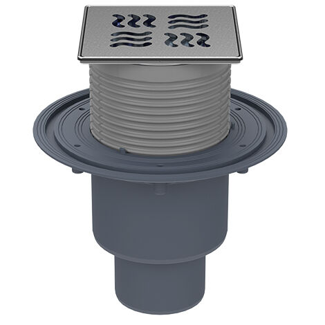 Bodenablauf DN50/75/110, Edelstahlrahmen/Gitterhalter "Yukon" 121x121/115x115mm ...