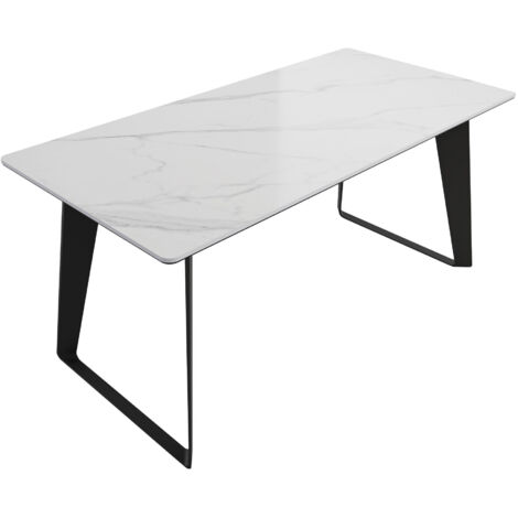 Esstisch 160x80cm weiße Keramikplatte schwarze U-Form Beine