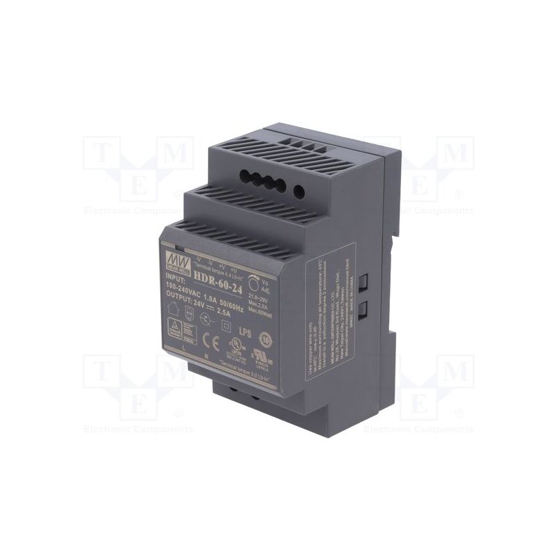 Transformateur LED pour rail DIN 220V 60W 24V 2.5A MEANWELL HDR-60-24