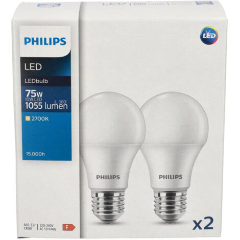 Lot de 2 ampoules CorePro LED bulb A60 E27 10W 2700K chaud 1055lm Philips