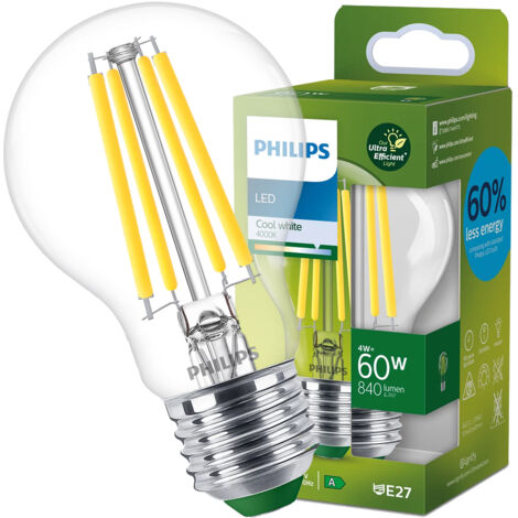 Ampoule LED à filament CLA 4W A60 E27 4000K neutre CL Ultra Efficient Classe A SRT4 Philips