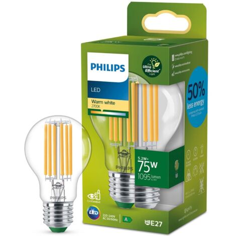 Ampoule LED à filament CLA 5,2W A60 E27 2700K chaud CL Ultra Efficient Classe A SRT4 Philips