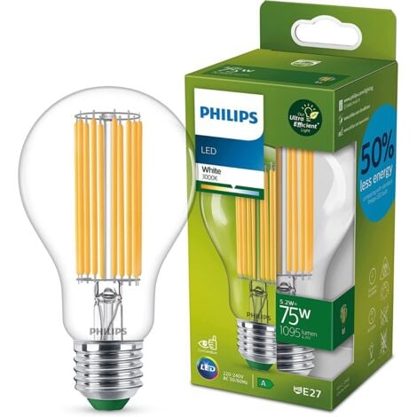 Ampoule LED à filament CLA 5,2W A70 E27 3000K chaud CL Ultra Efficient classe A SRT4 Philips