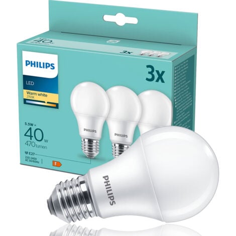 Lot de 3 ampoules LED 5,5W A60 E27 2700K chaud FR ND 3PF/6 DISC Philips