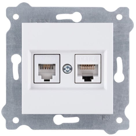 Prise informatique Cat.6 RJ45 + téléphonique RJ11 Blanc EXEN