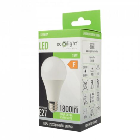 Ampoule LED CLASSIC E27 18W 3000K chaud 1800lm ECO LIGHT