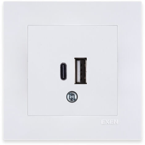 Prise double USB Type C + Type A blanc – ensemble complet avec plaque ...