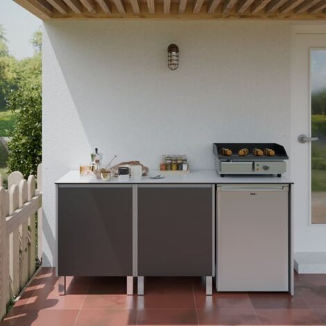 KX07 Sommerk∏che aus Edelstahl Ò 180 cm mit K∏hlschrank