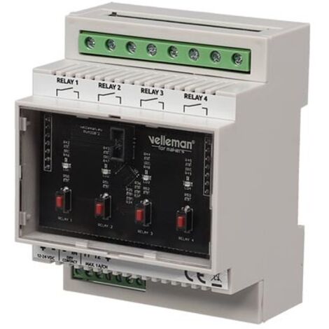 Velleman WLAN-Relaiskarte, geeignet für die Montage auf DIN-Schienen, 4 Relais, 12-24 VDC, 16 A