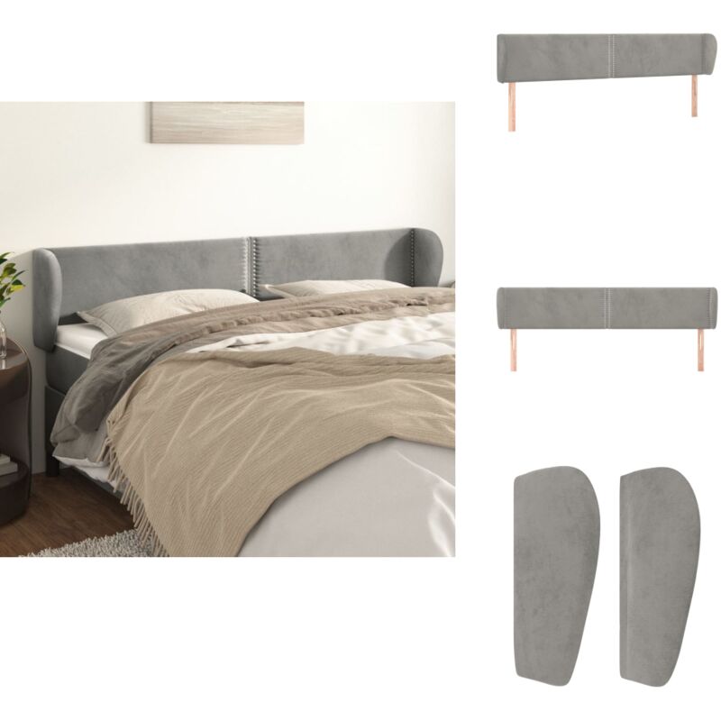 Kopfteil mit Ohren Hellgrau 183x23x78/88 cm Samt - Samt Kopfteil ...