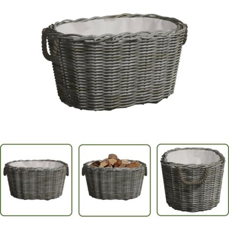 The Living Store Holzkorb mit Tragegriffen 59x42x28 cm Grau Weide ...