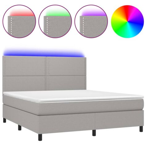 The Living Store Boxspringbett mit Matratze & LED Hellgrau 180x200 cm ...