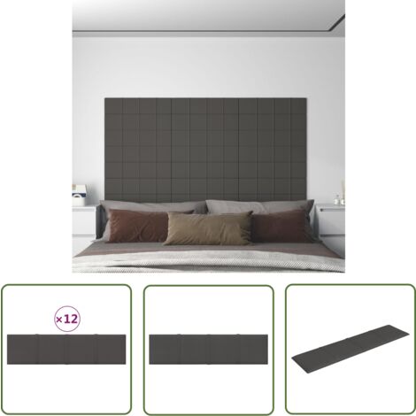The Living Store Wandpaneele 12 Stk. Dunkelgrau 60x15 cm Stoff 1,08 m² ...
