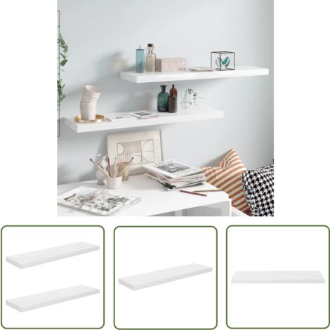 The Living Store Schweberegale 2 Stk. Hochglanz-Weiß 90x23,5x3,8 cm MDF ...