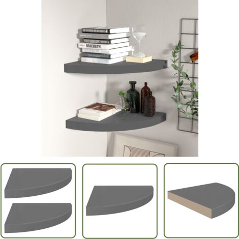 The Living Store Eck-Schweberegale 2 Stk. Hochglanz-Grau 35x35x3,8 cm ...