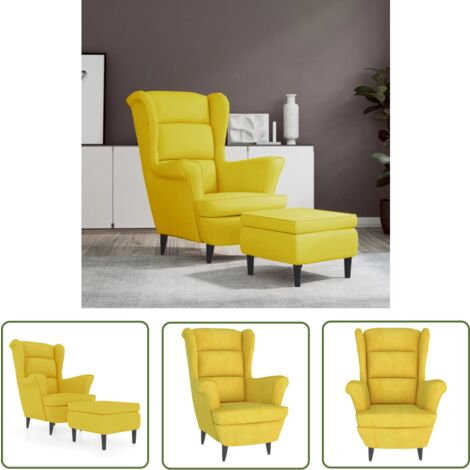 The Living Store Ohrensessel mit Hocker Senfgelb Samt - Samtsessel ...